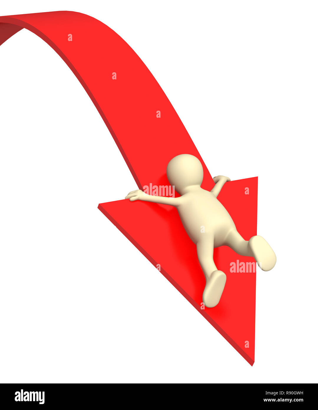 3d businessman - puppet, sliding downwards on an arrow Stock Photo - Alamy