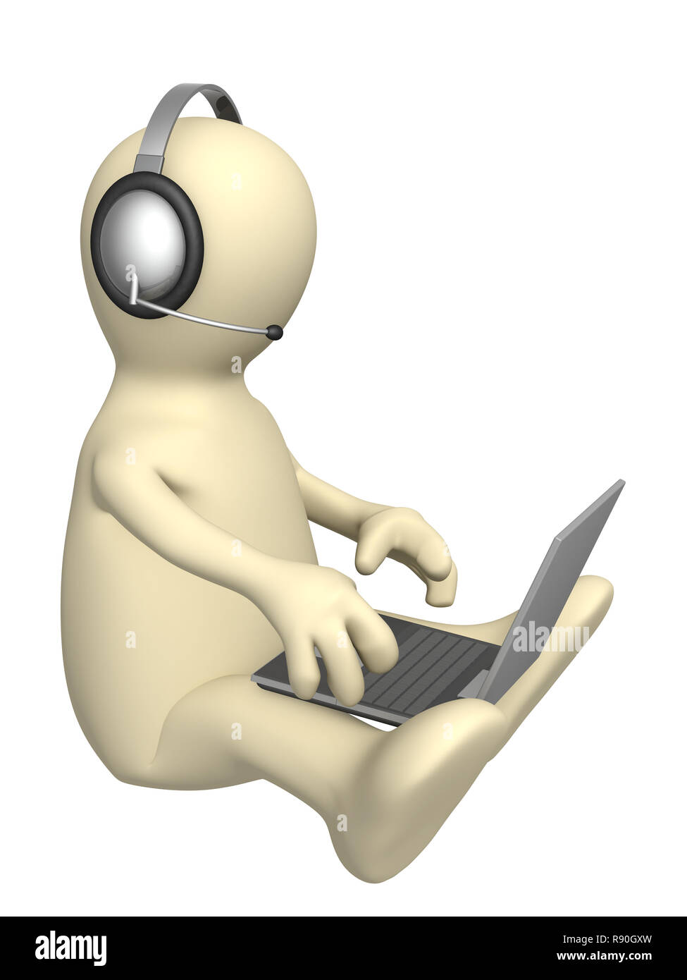 3d puppet, sitting with a laptop - dialogue in the Internet Stock Photo ...