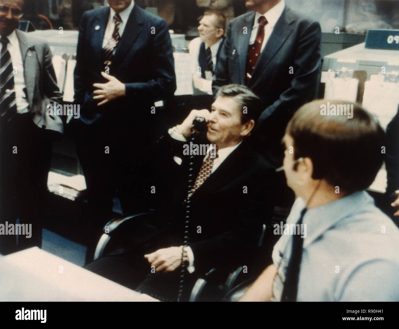 President Ronald Reagan speaks to astronauts on the Space Shuttle, 1981 ...