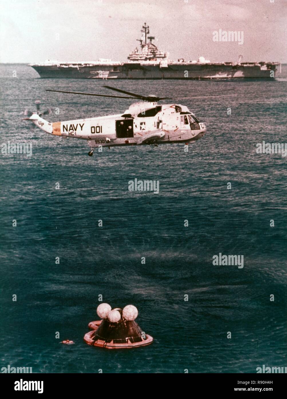 Astronauts being recovered from the sea, Apollo 16 mission, 27 April ...