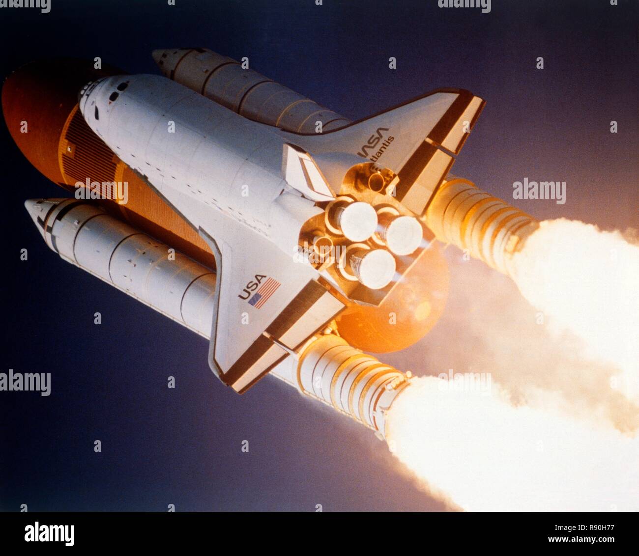 Space Shuttle 'Atlantis' launching from Kennedy Space Center, USA, 1980s. Creator: NASA Stock ...