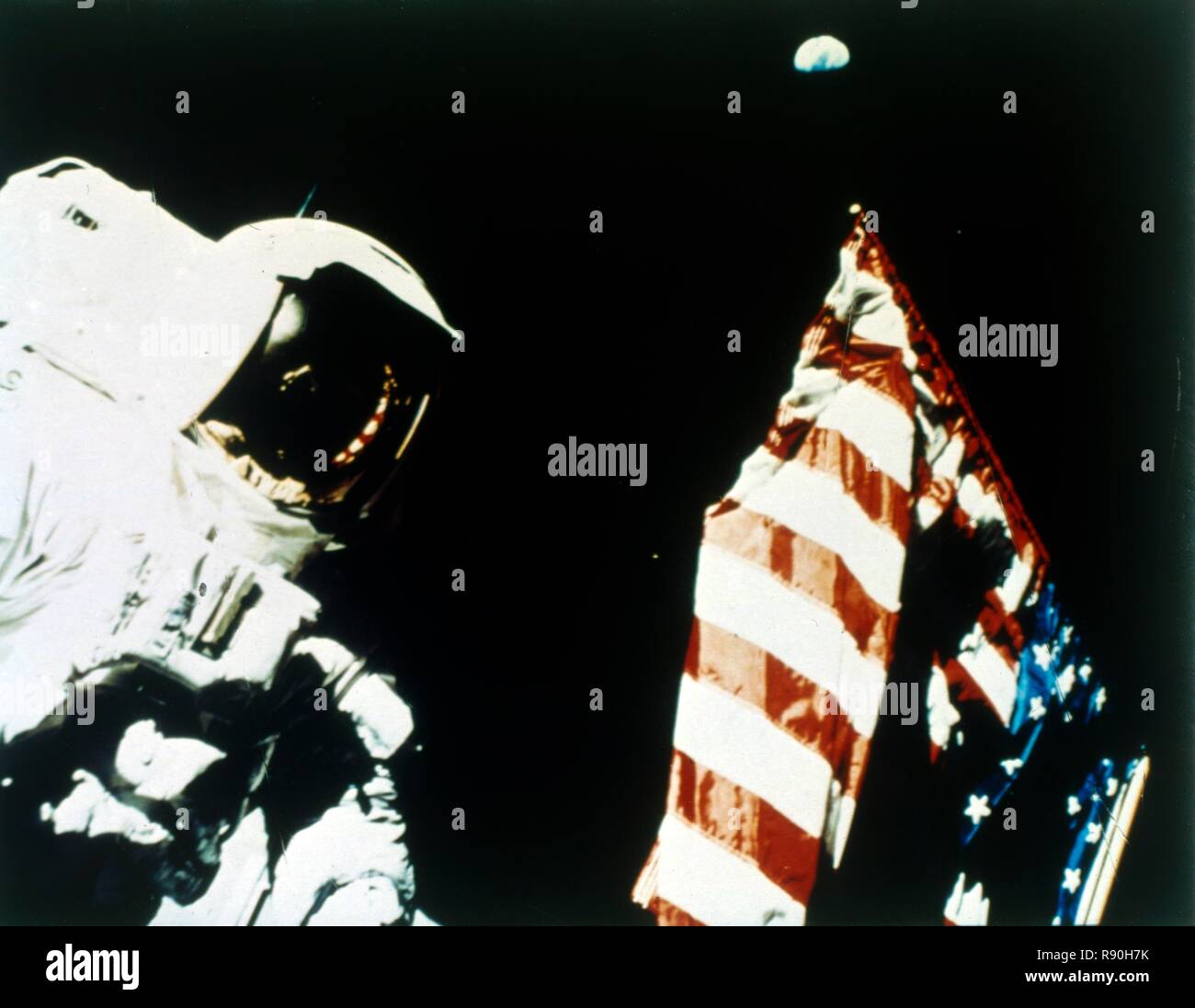 Astronaut eugene cernan apollo 17 on moon us flag hi-res stock ...