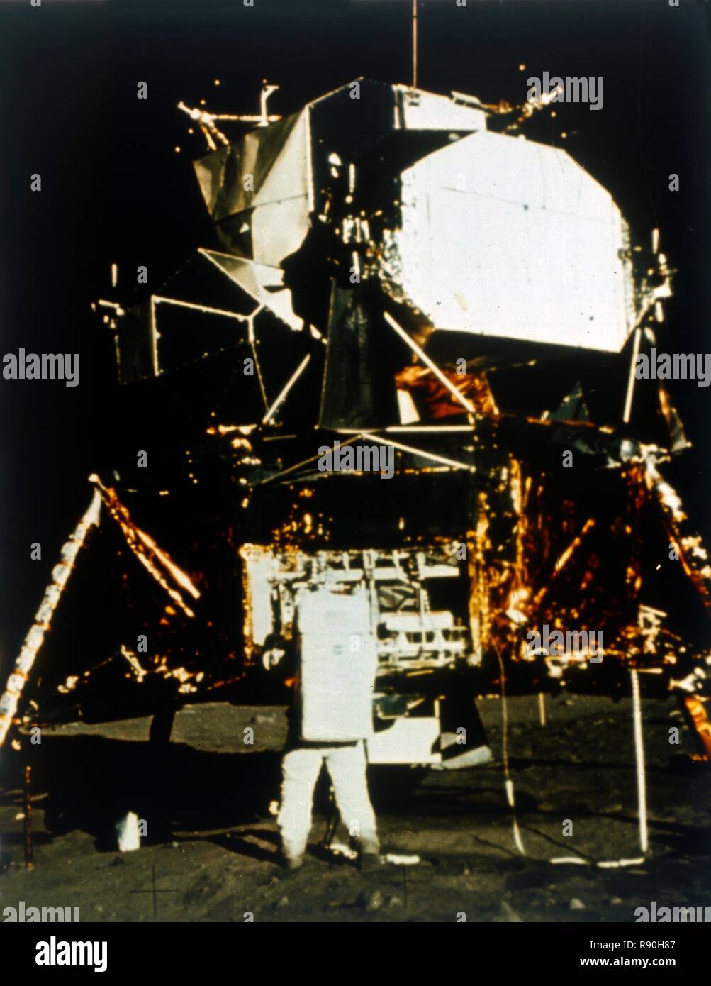 Buzz Aldrin by the Lunar Module on the surface of the Moon, Apollo II ...