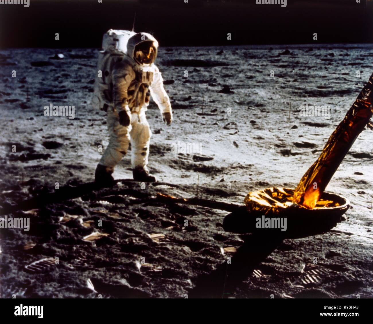 Buzz Aldrin by the leg of the Lunar Module, Apollo II mission, July ...