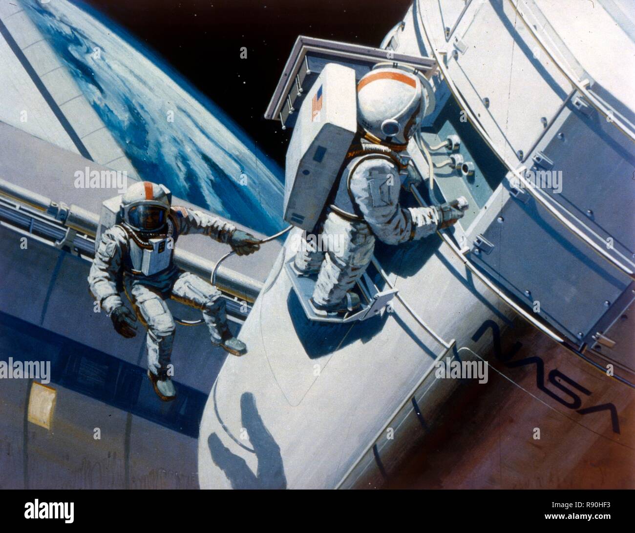 Space Shuttle - artist's concept of spacewalk, 1980s. Creator: NASA Stock Photo - Alamy