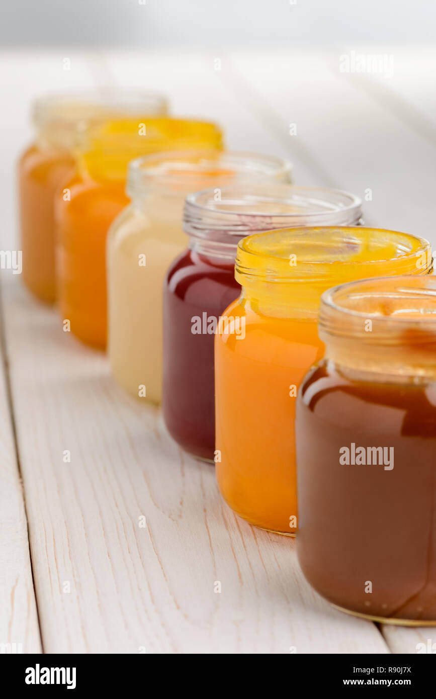 Jars full of fruit purees Stock Photo - Alamy