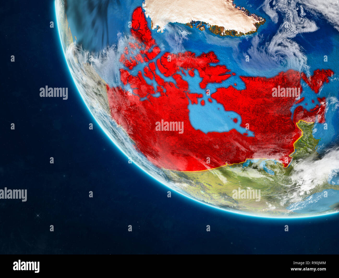 Canada on planet Earth from space with country borders. Very fine ...