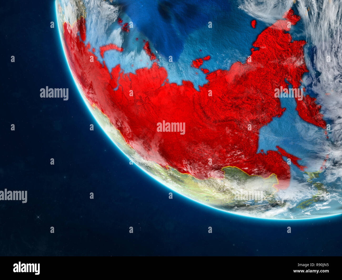 Russia on planet Earth from space with country borders. Very fine ...