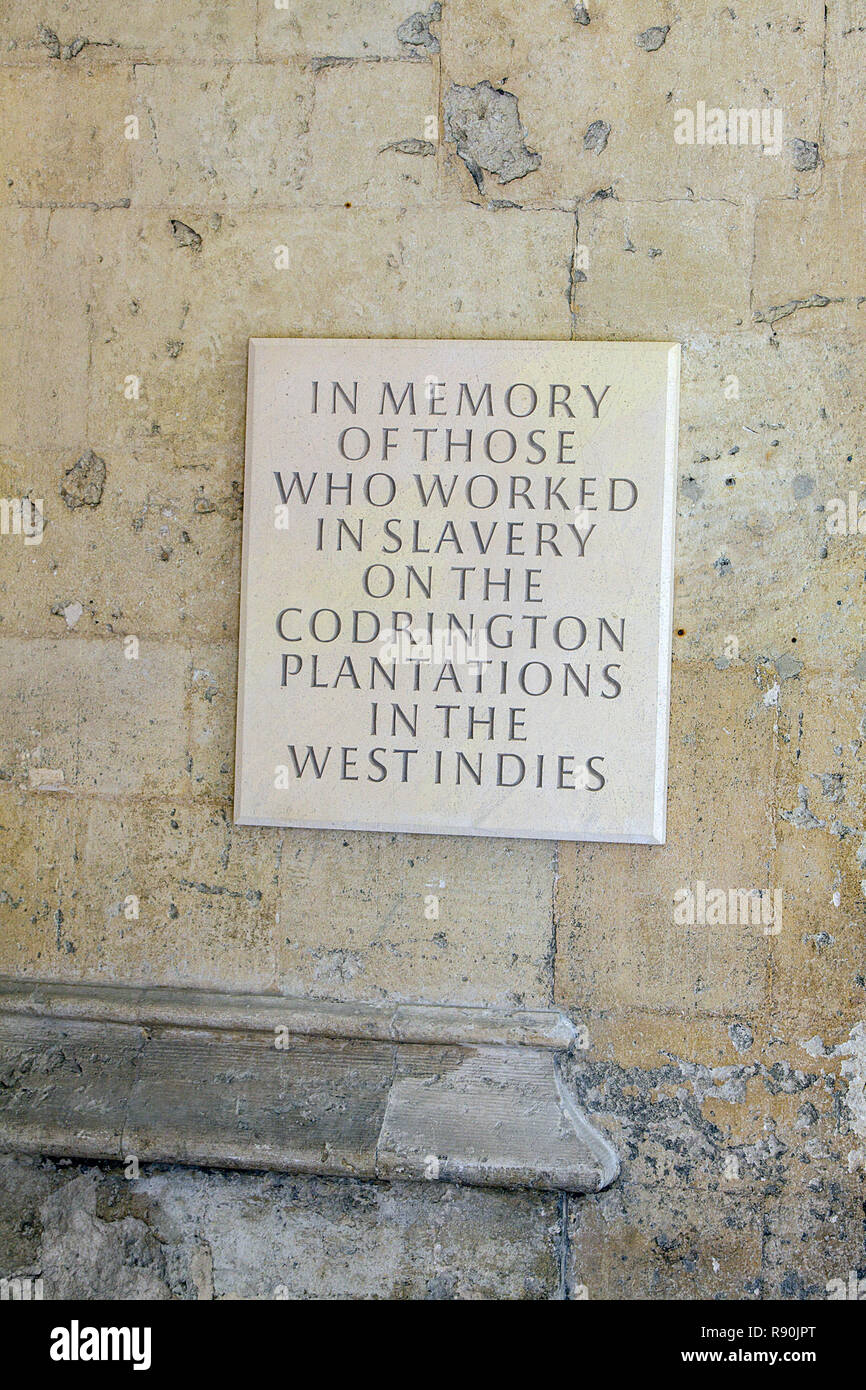 Memorial plaque related to the slave trade in the West Indies.Viewed ...