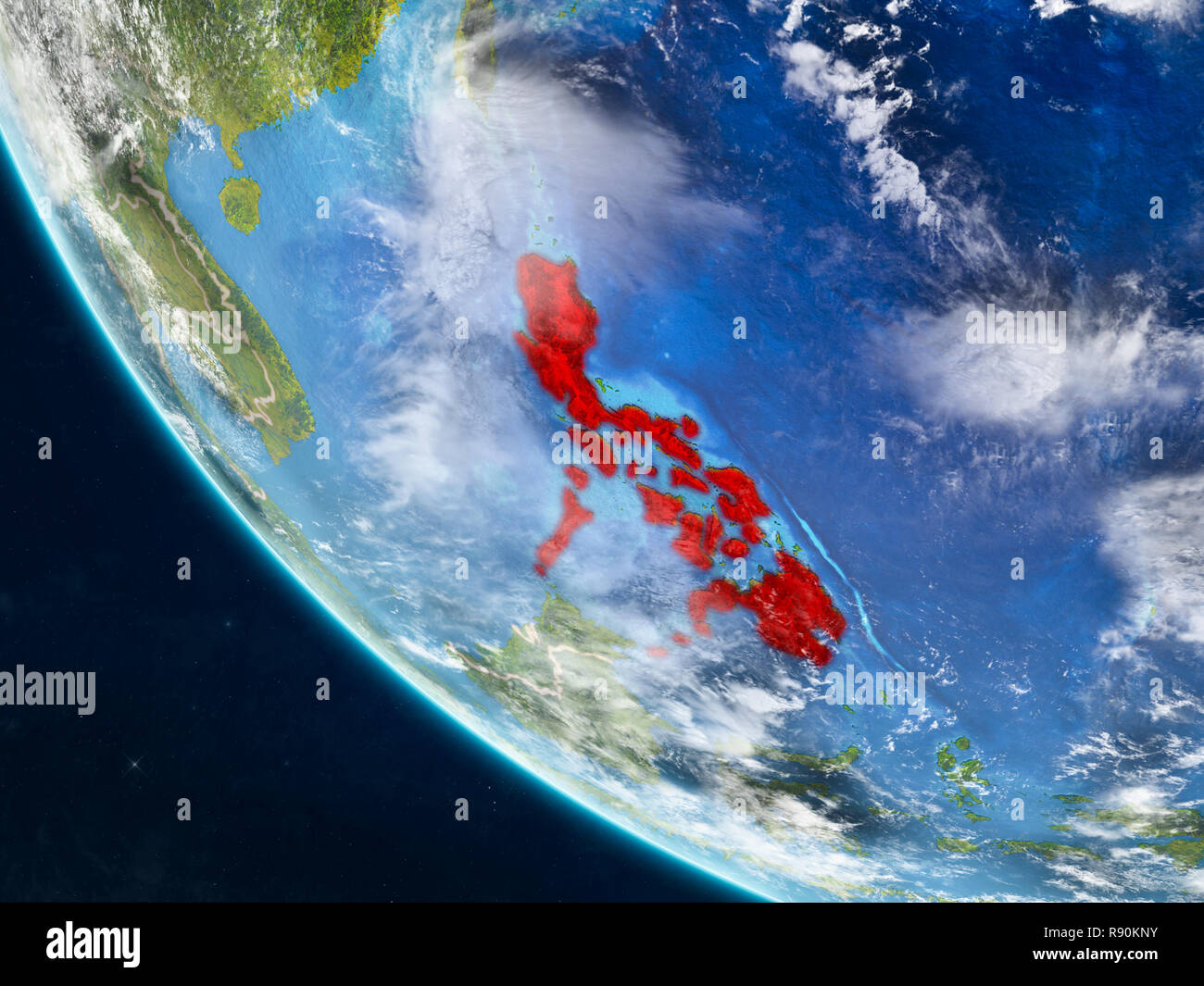 Philippines on planet Earth from space with country borders. Very fine ...