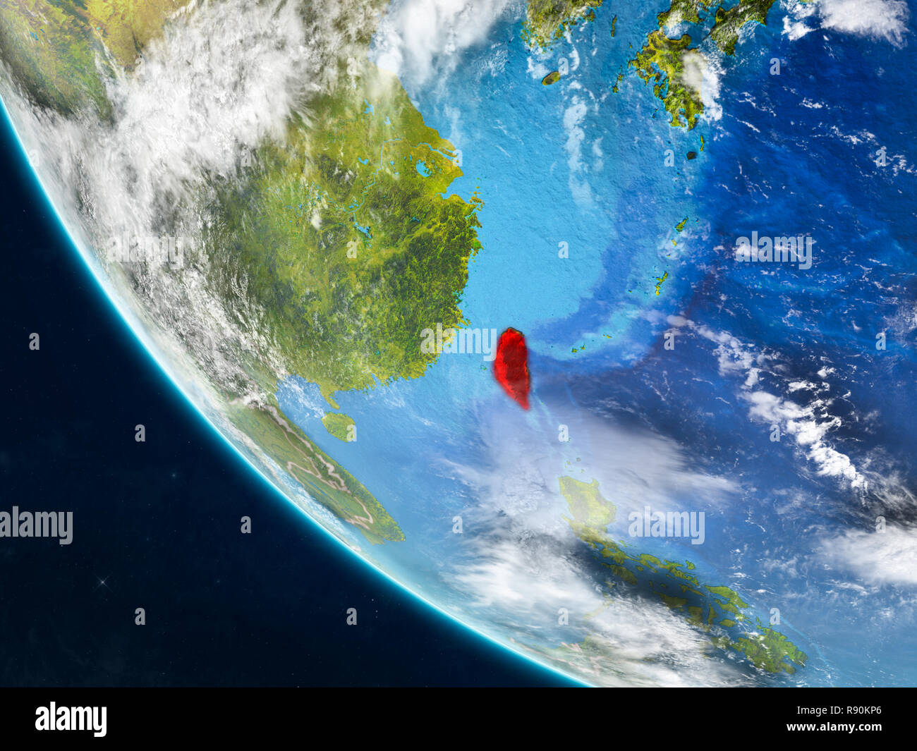 Taiwan on planet Earth from space with country borders. Very fine ...