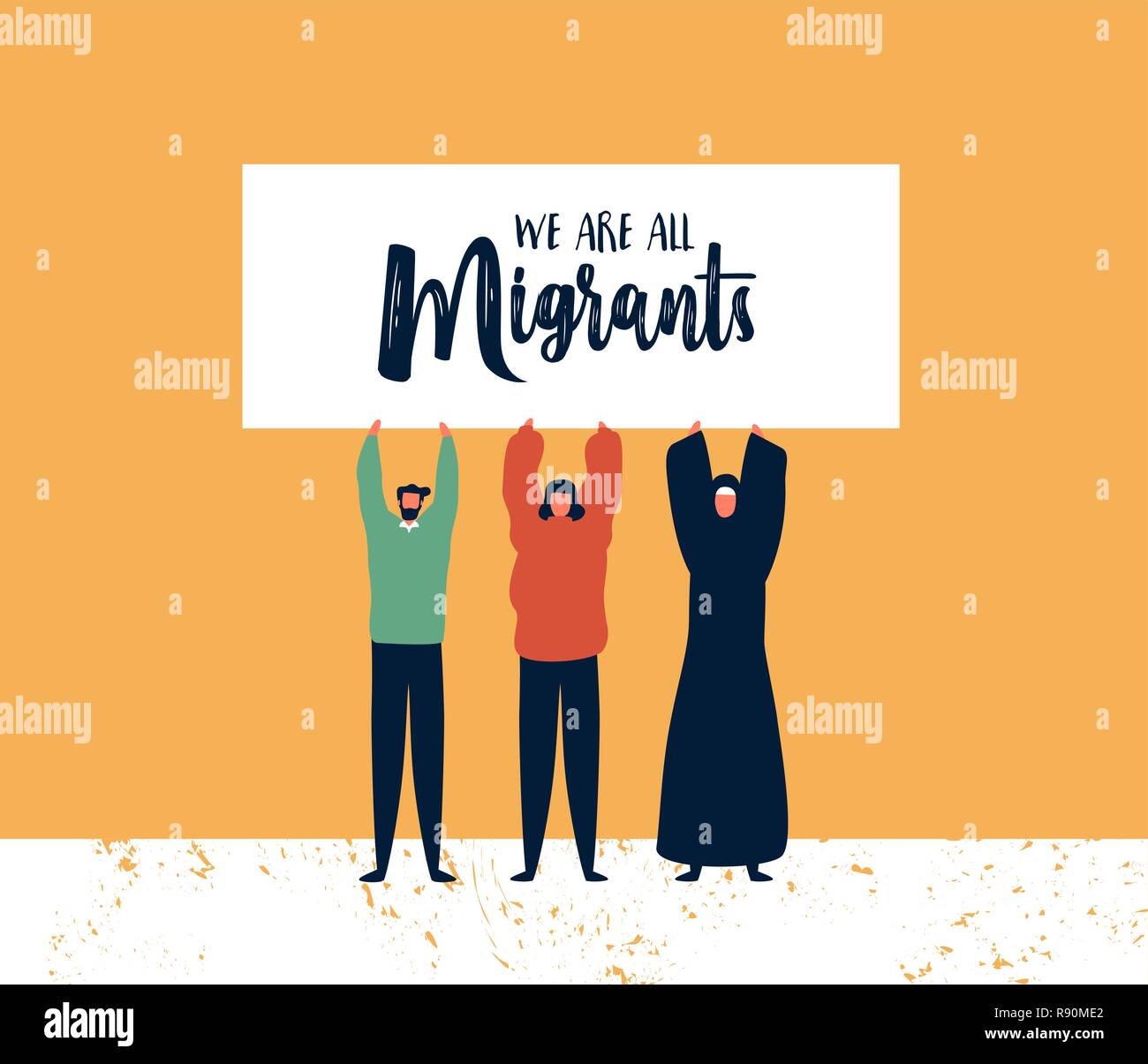International Migrants Day background illustration, diverse people ...