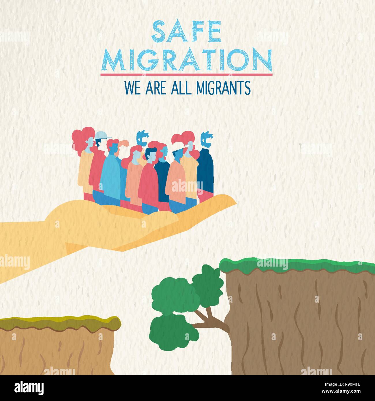 International Migrants Day illustration, hand helping diverse people ...