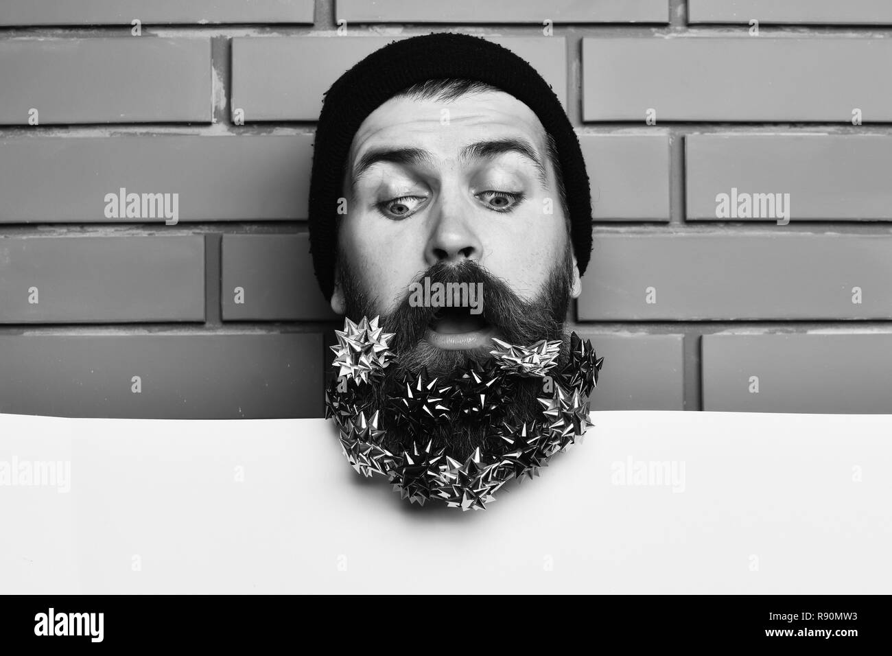 Brutal caucasian hipster gift Black and White Stock Photos & Images - Alamy