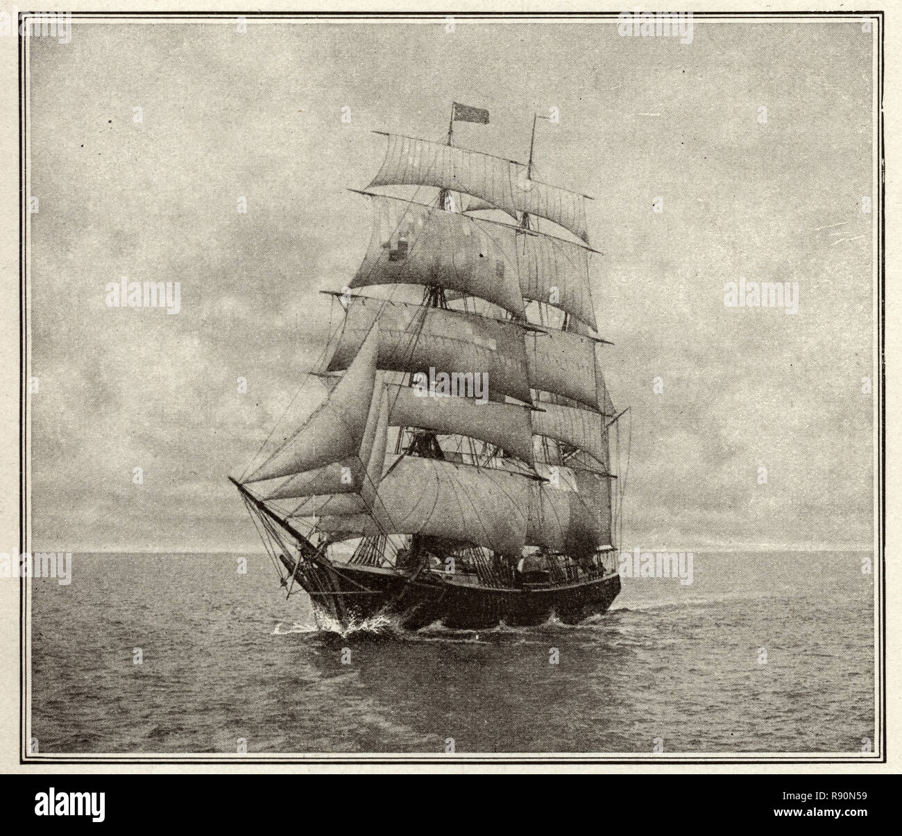 Vintage photography of a tall ship sailing at sea, early 20th Century ...
