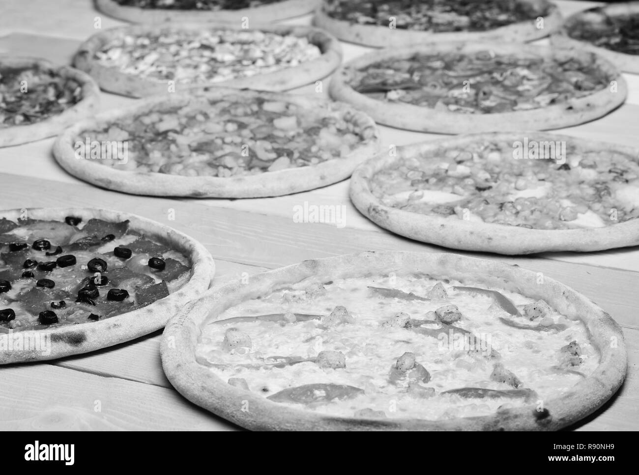 Pizza meat mushrooms Black and White Stock Photos & Images - Alamy