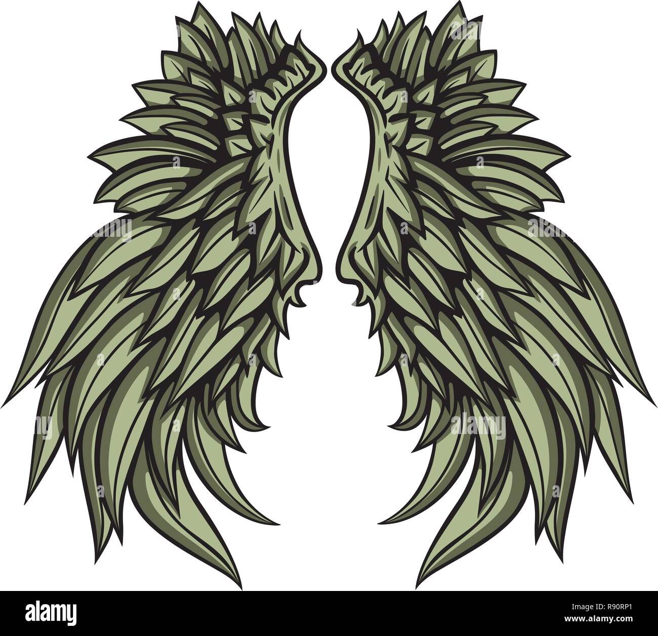 Hand drawn wing sketch angel wings with feathers hi-res stock ...