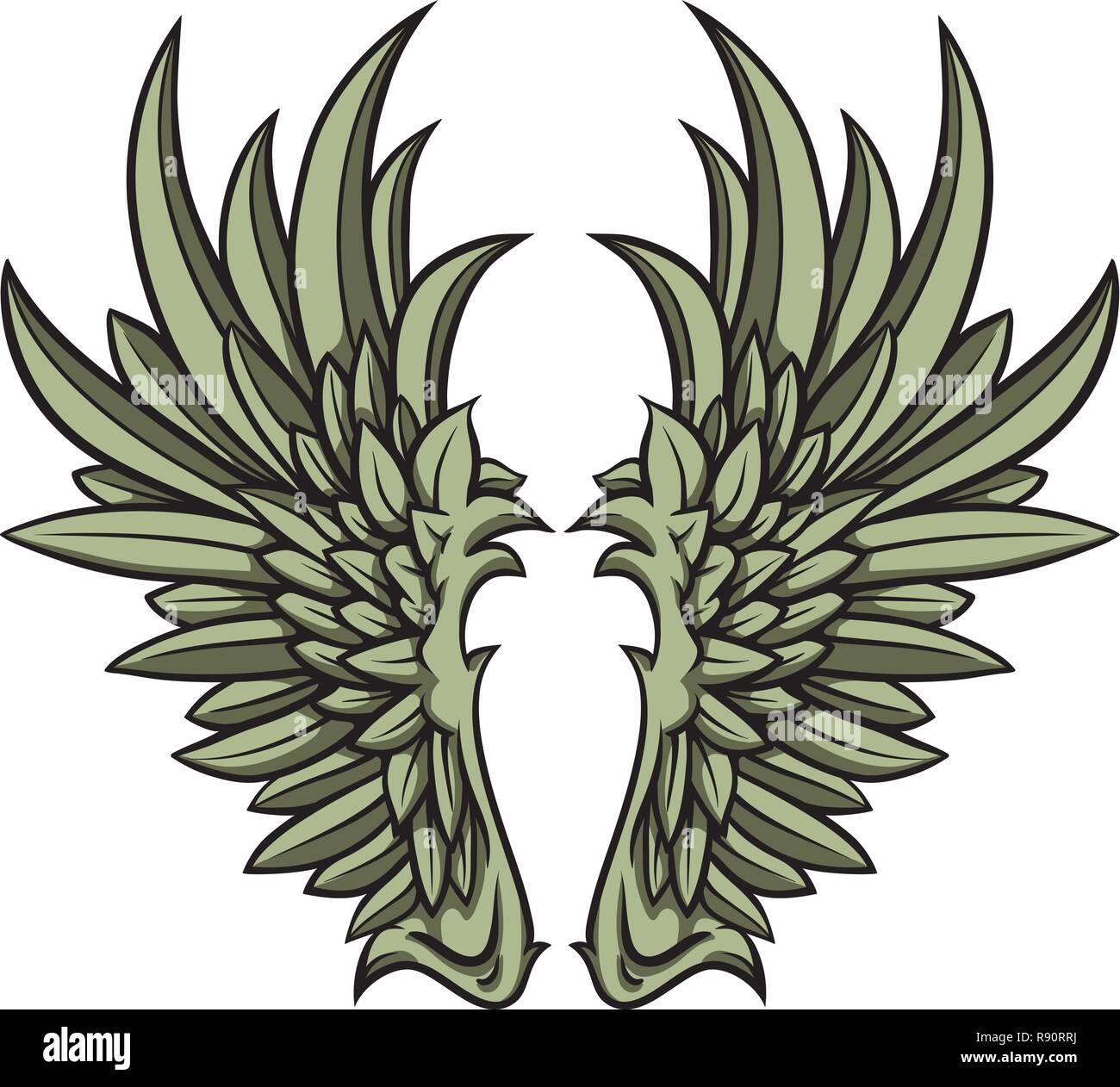 Pair of wings vector format. Detailed hand drawn bird wings for ...