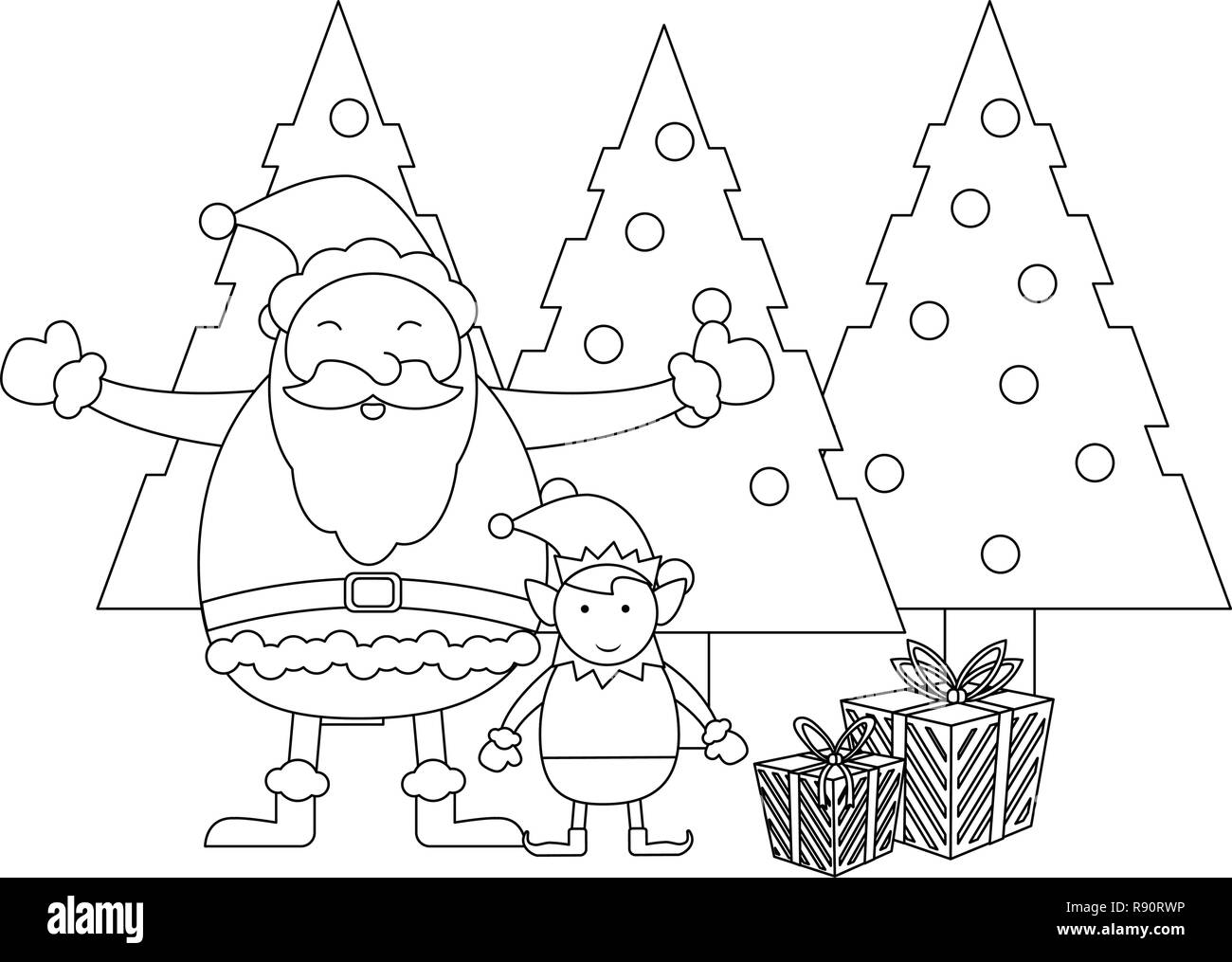 Christmas santa claus cartoon black and white Stock Vector Image & Art ...
