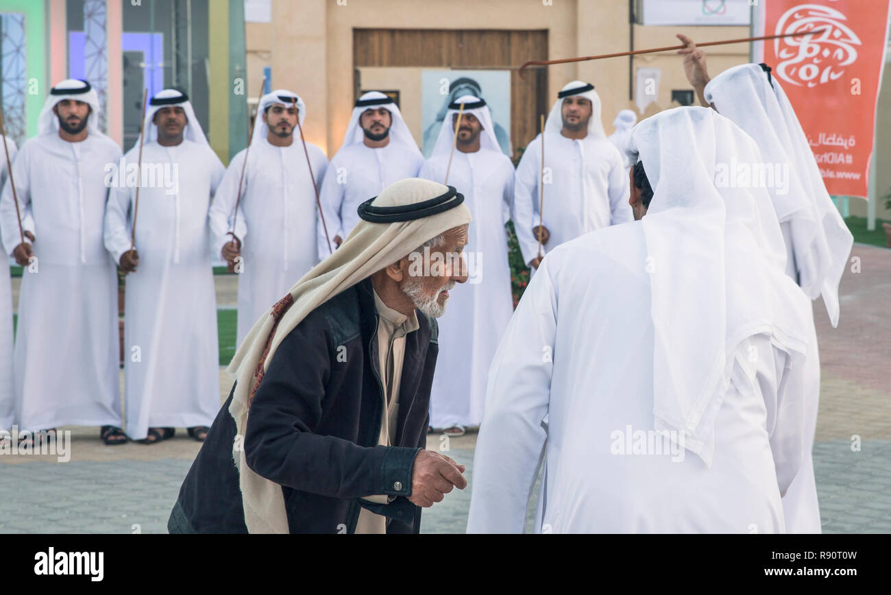 Medinat Zayed, United Arab Emirates, December 15th, 2017: emirati men ...
