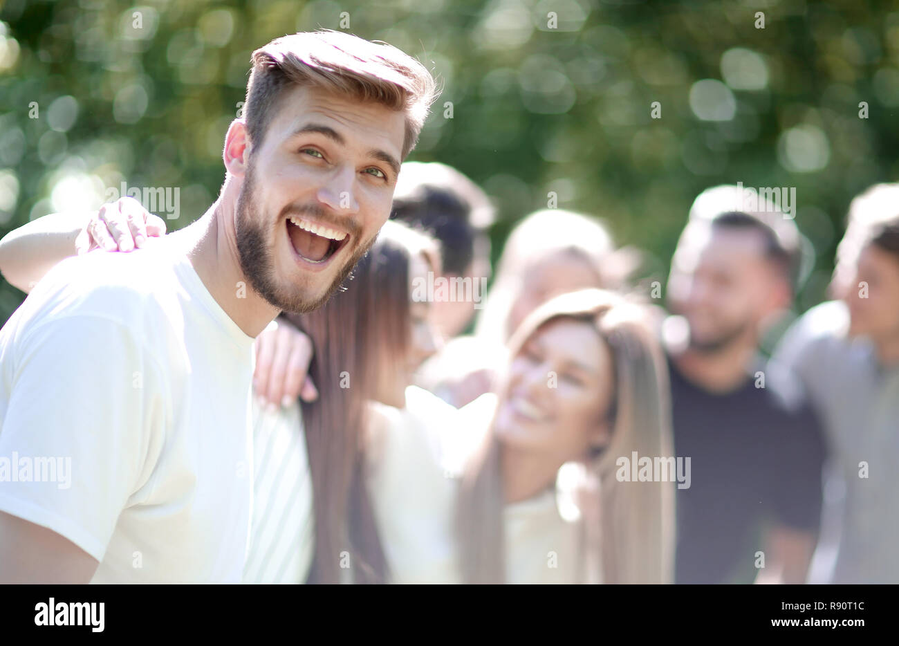 leader and group of friends of students Stock Photo - Alamy