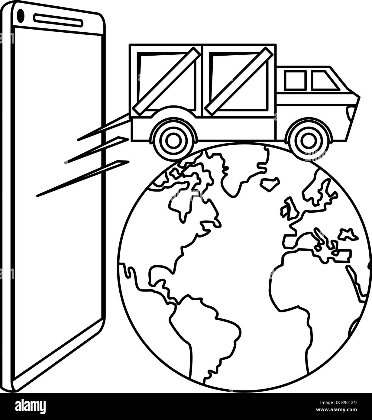 Delivery service box smartphone world hi-res stock photography and ...