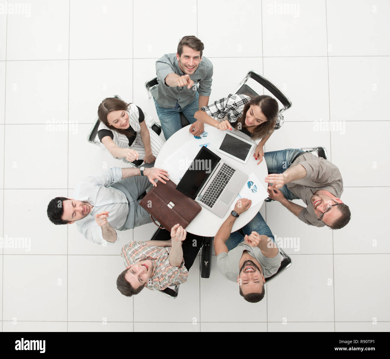 top view.a successful business team pointing to you Stock Photo - Alamy