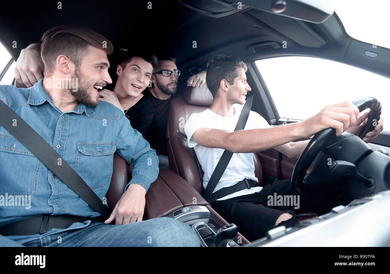 close up. happy friends in the car Stock Photo - Alamy