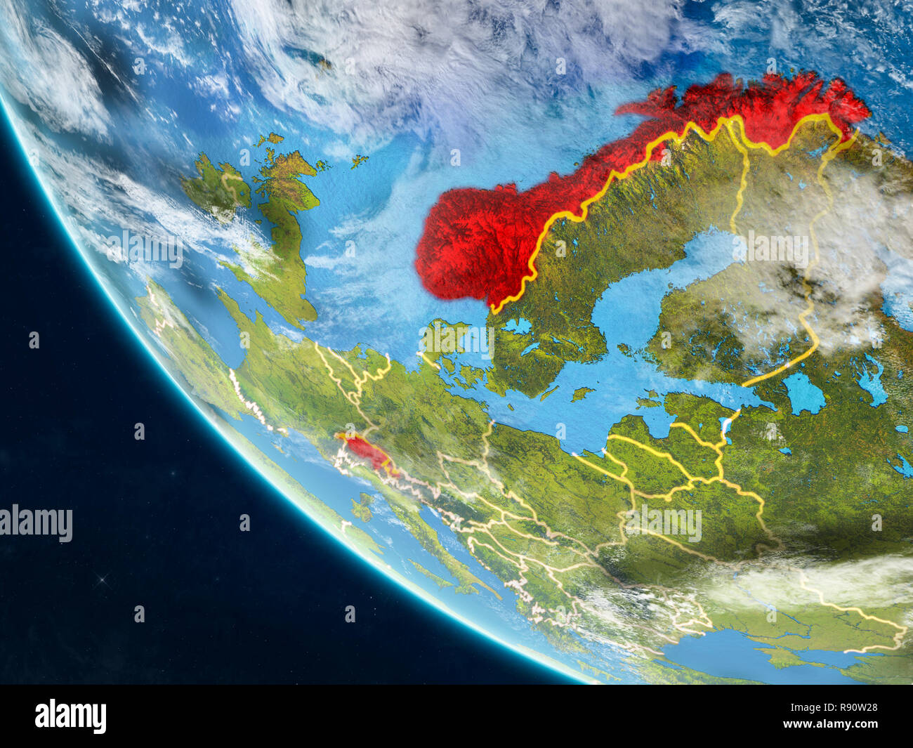 EFTA countries on planet Earth from space with country borders. Very ...
