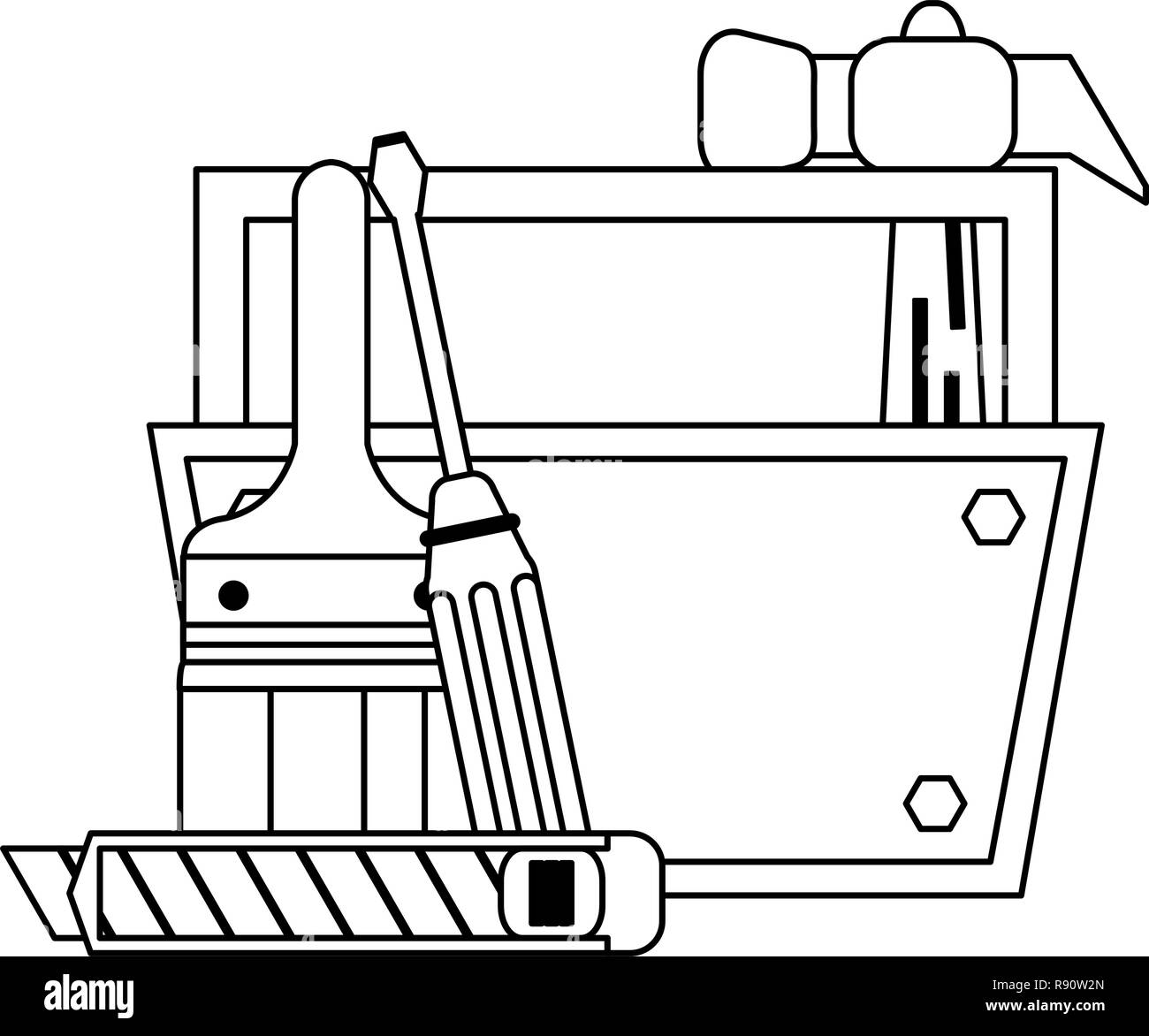 Construction tools and elements black and white Stock Vector Image ...