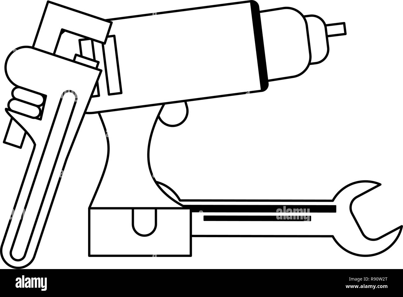 Construction tools and elements black and white Stock Vector Image ...