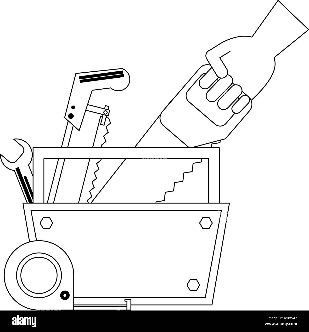 Construction tools and elements black and white Stock Vector Image ...