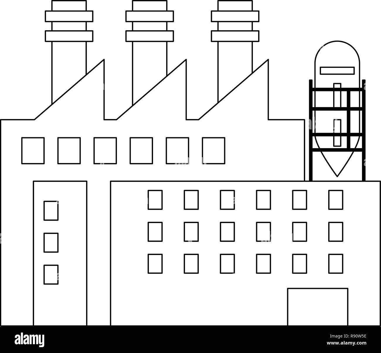 Factory industry building isolated black and white Stock Vector Image ...