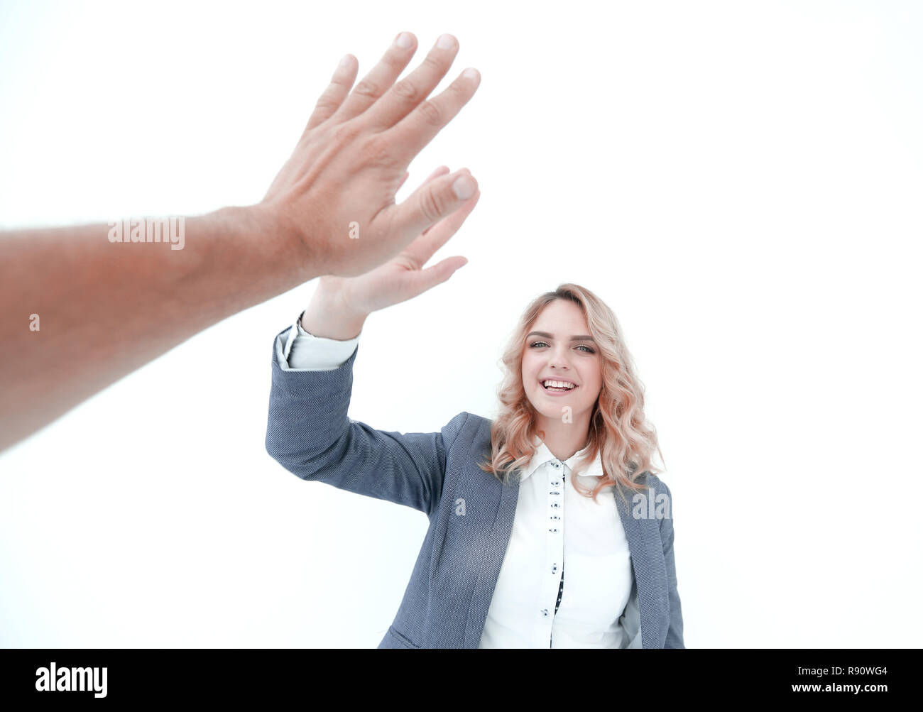 successful business woman giving a high five Stock Photo - Alamy