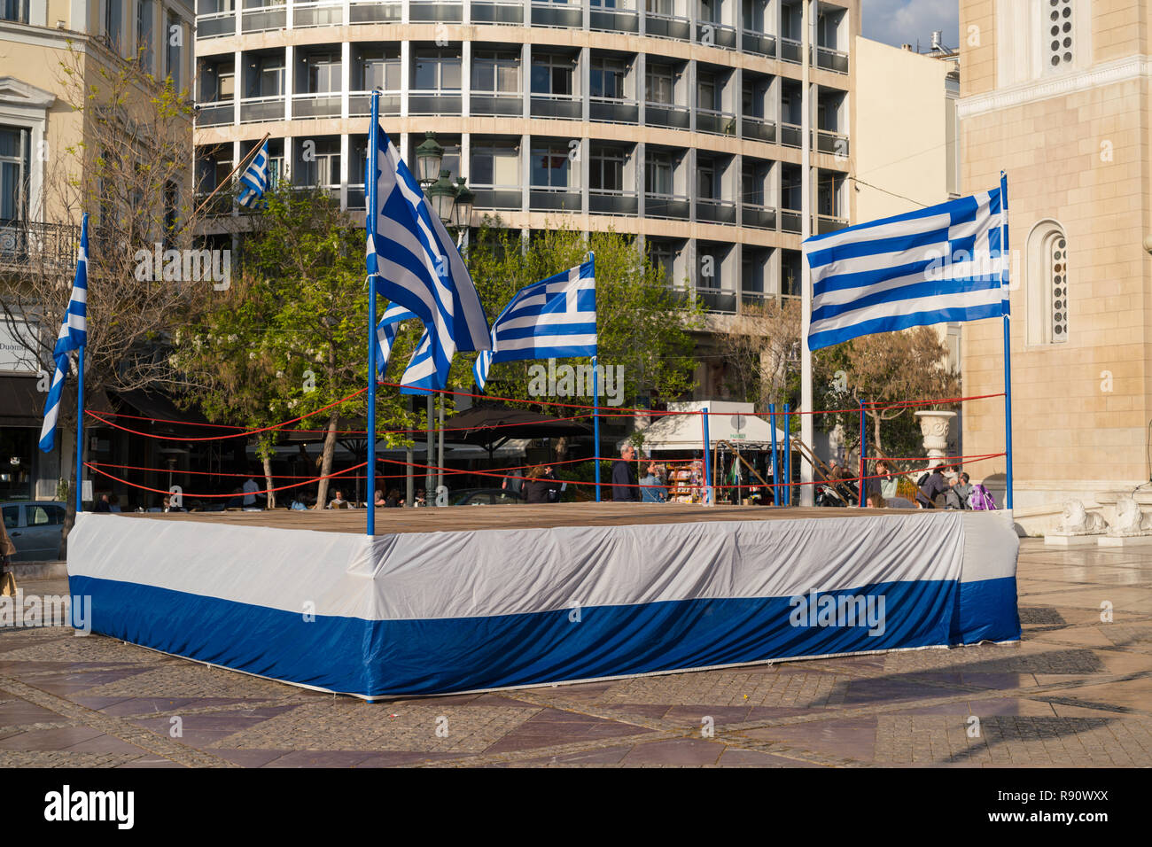 Podium at Mitropoleos square, Athens Greece Stock Photo - Alamy