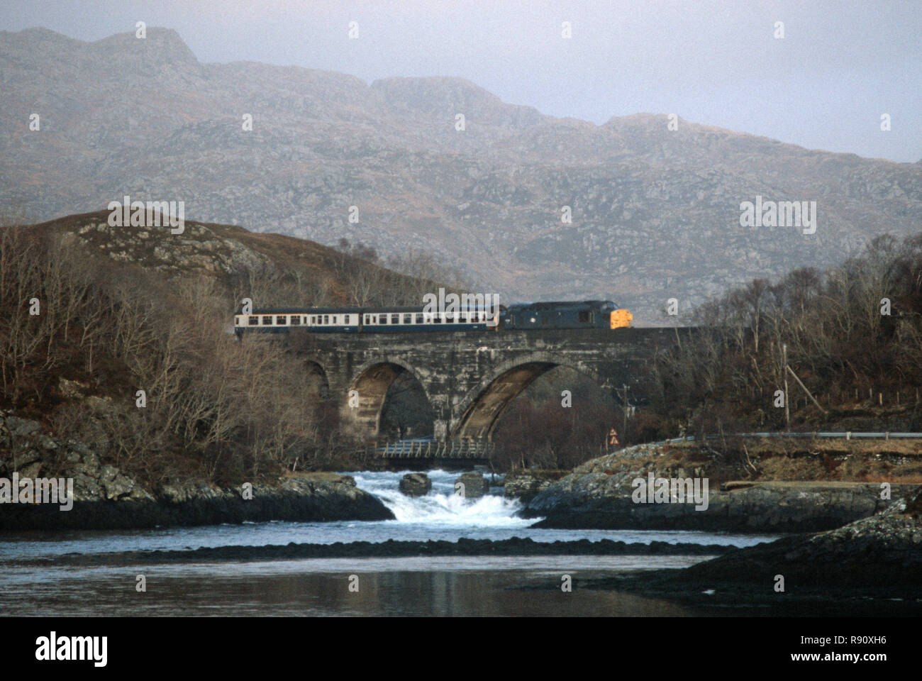 Diesel locomotive on Morar viaduct over River Morar, at Morar on the ...