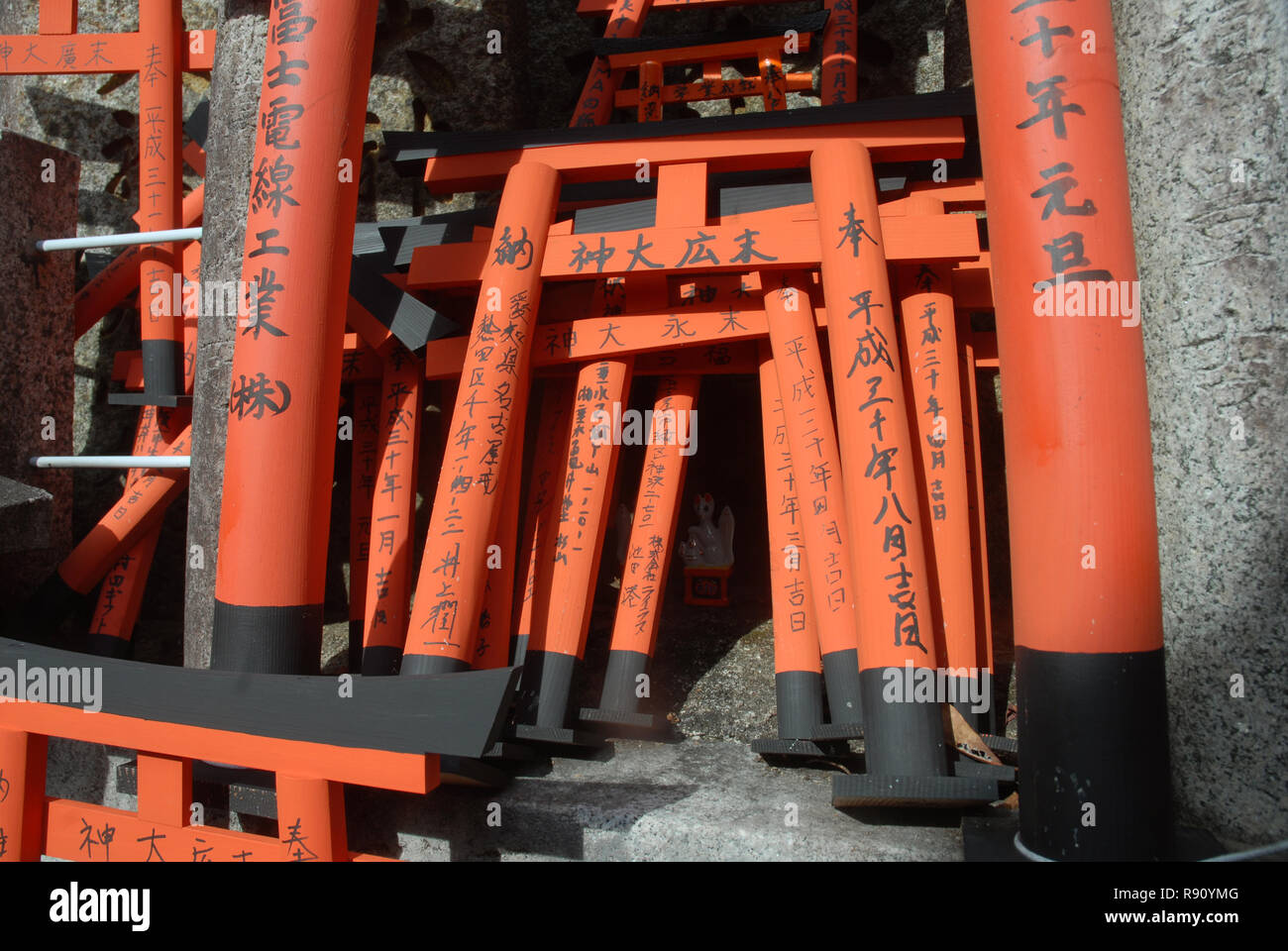 Replica models of the Torii gates at Fushimi Inari Shrine, Kyoto, Japan ...