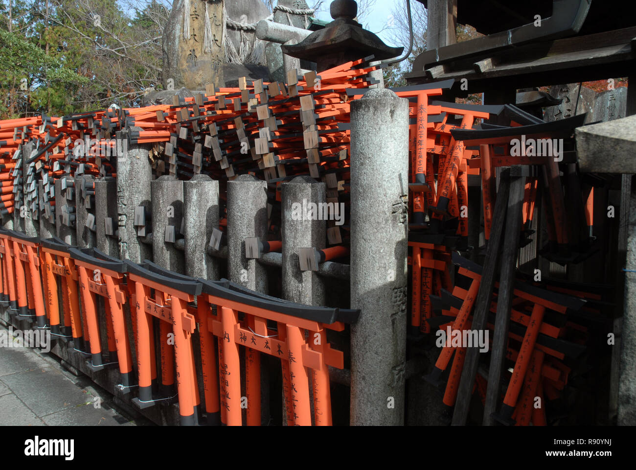 Replica models of the Torii gates at Fushimi Inari Shrine, Kyoto, Japan ...