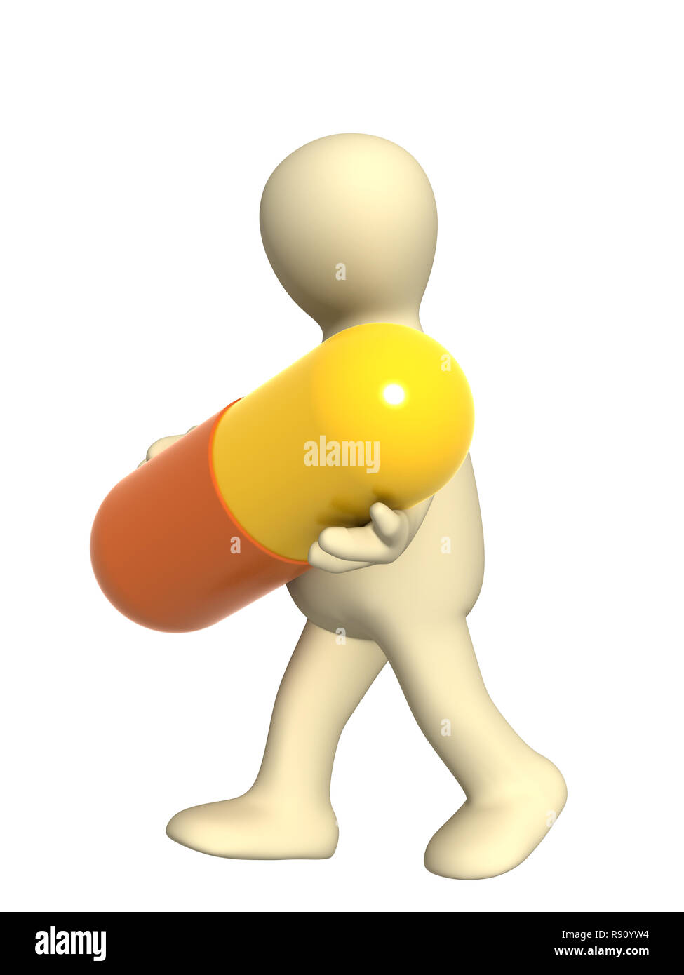 3d puppet, carrying the big bright pill Stock Photo - Alamy
