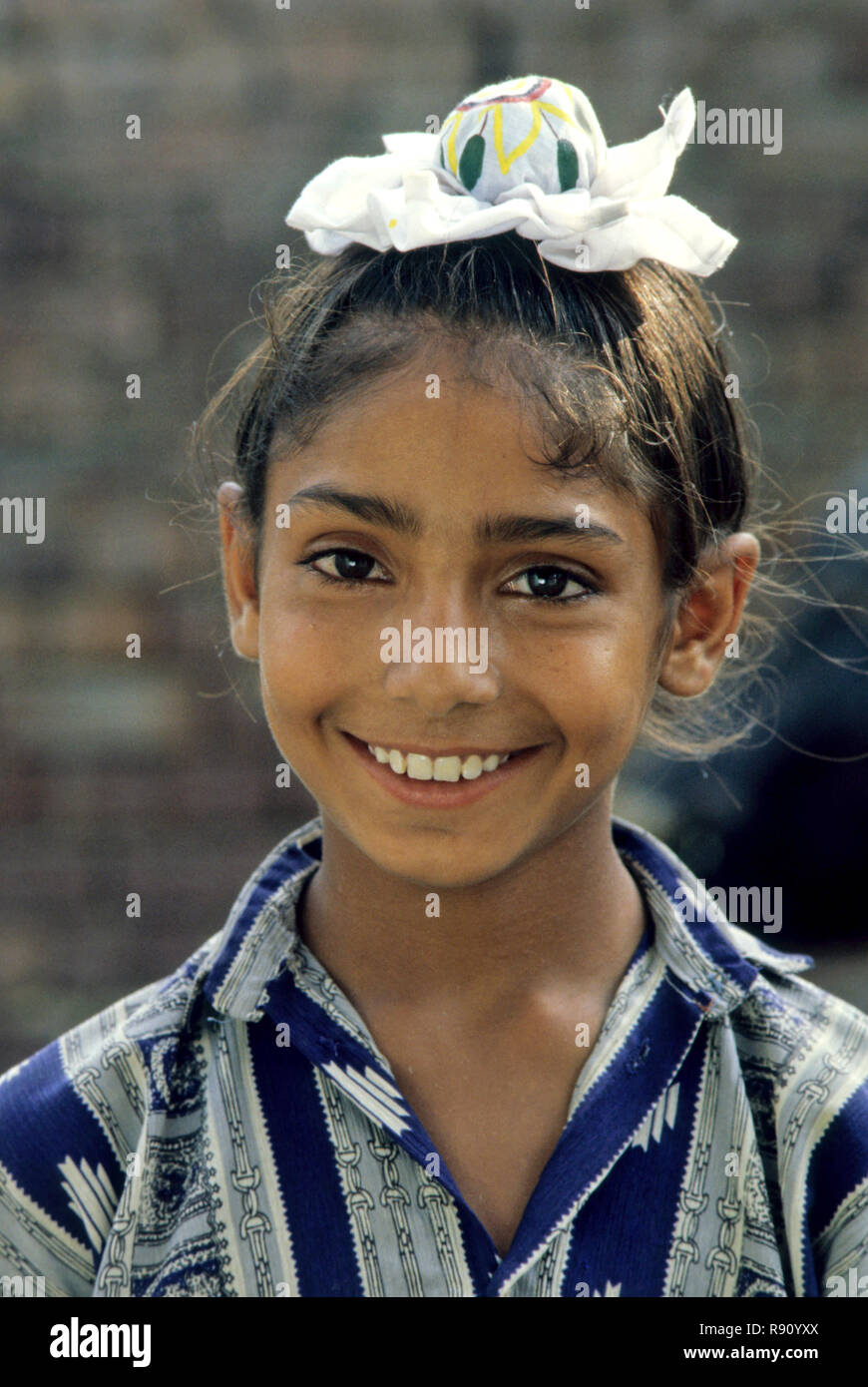 Sikh boy wearing fatka or patka, bandana headgear, Punjab, India, Asia ...