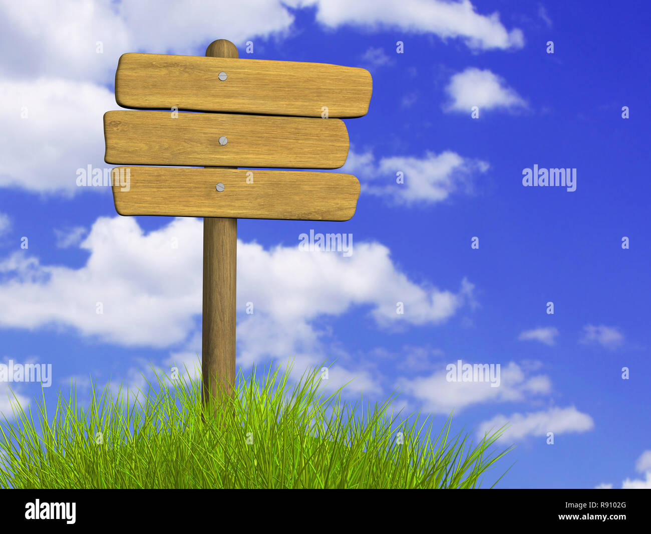 Wooden signboard from three boards Stock Photo - Alamy