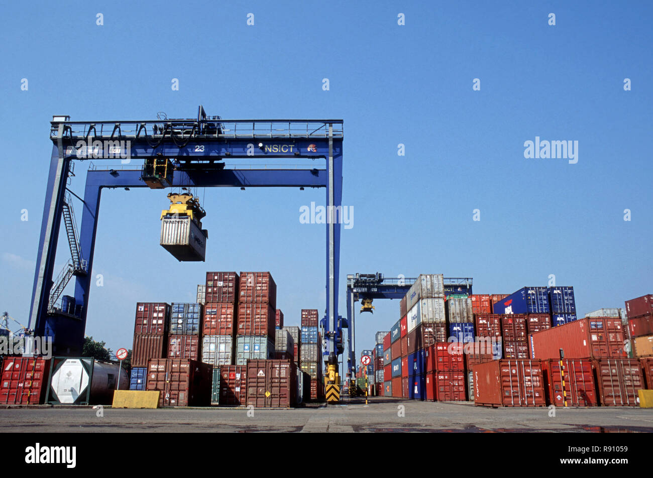Shipping, Containers loading at Port, container yard, Nhava seva, india ...