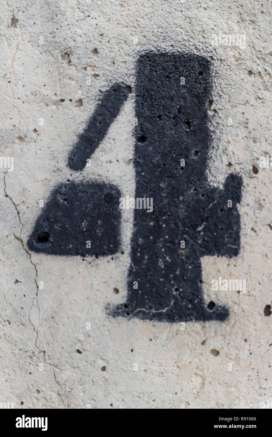 number four painted stencil on concrete wall, number four, number 4 ...