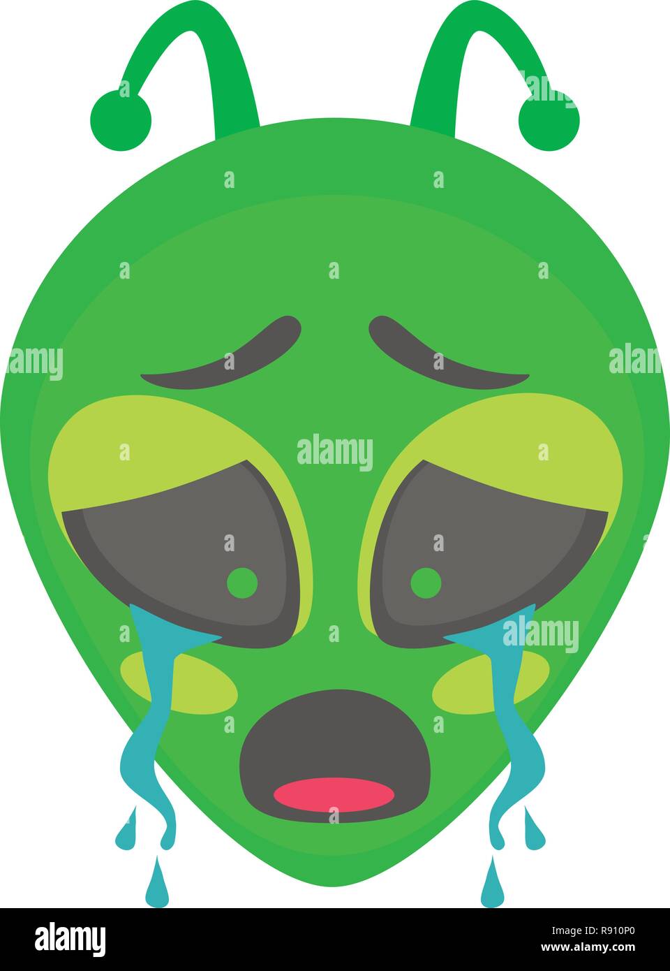 Alien face emoji. Alien green head - Crying. Humanoid vector ...
