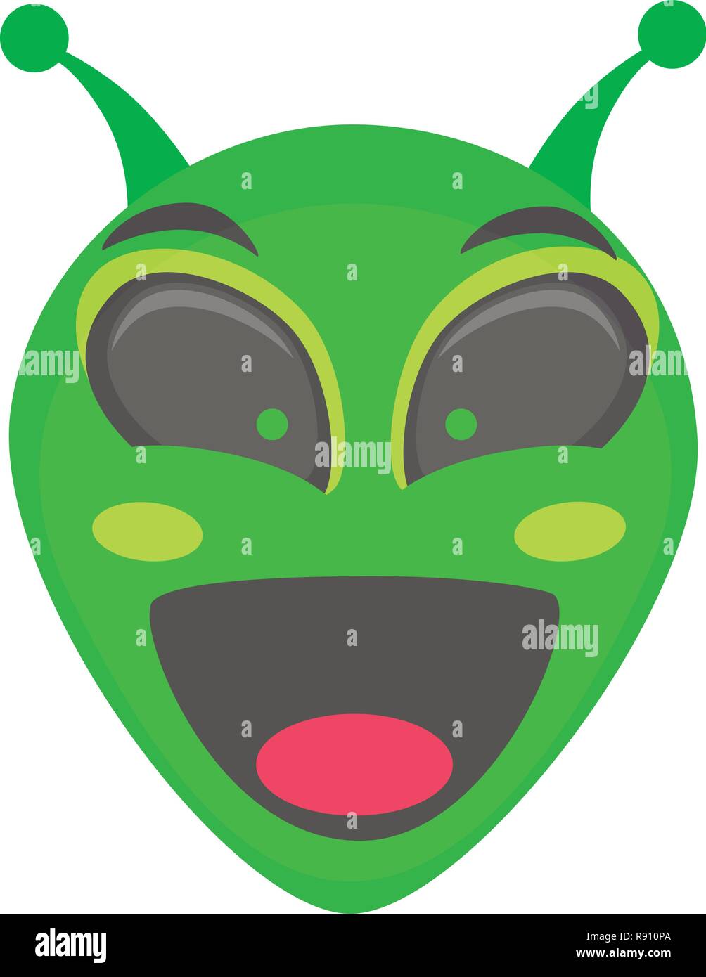 Alien face emoji. Alien green head - LOL. Humanoid vector illustration ...