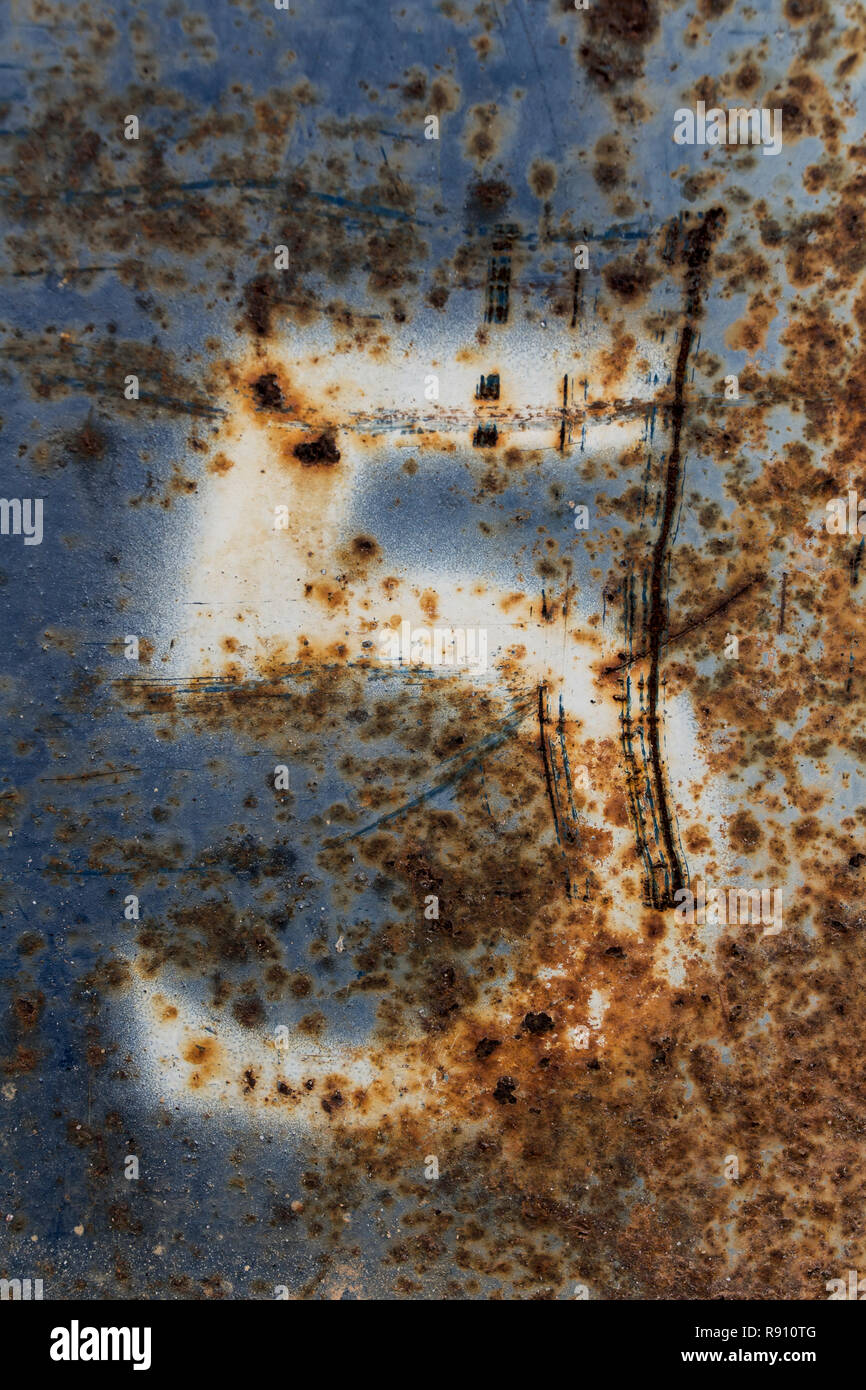white number five painted on rusty blue metal, number 5 Stock Photo - Alamy