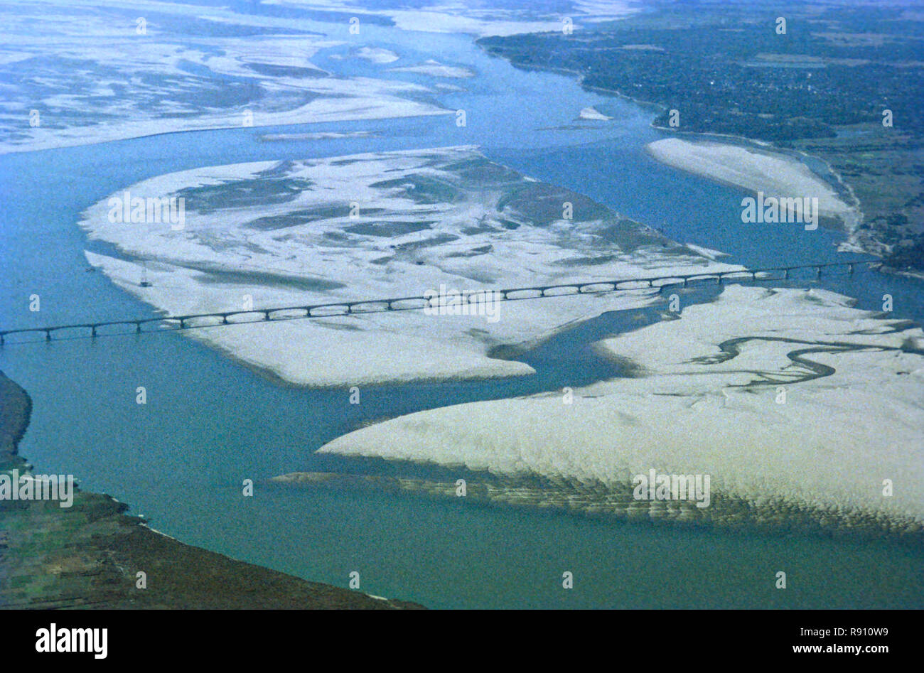 aerial view of river Brahmaputra and bridge, assam, india Stock Photo ...