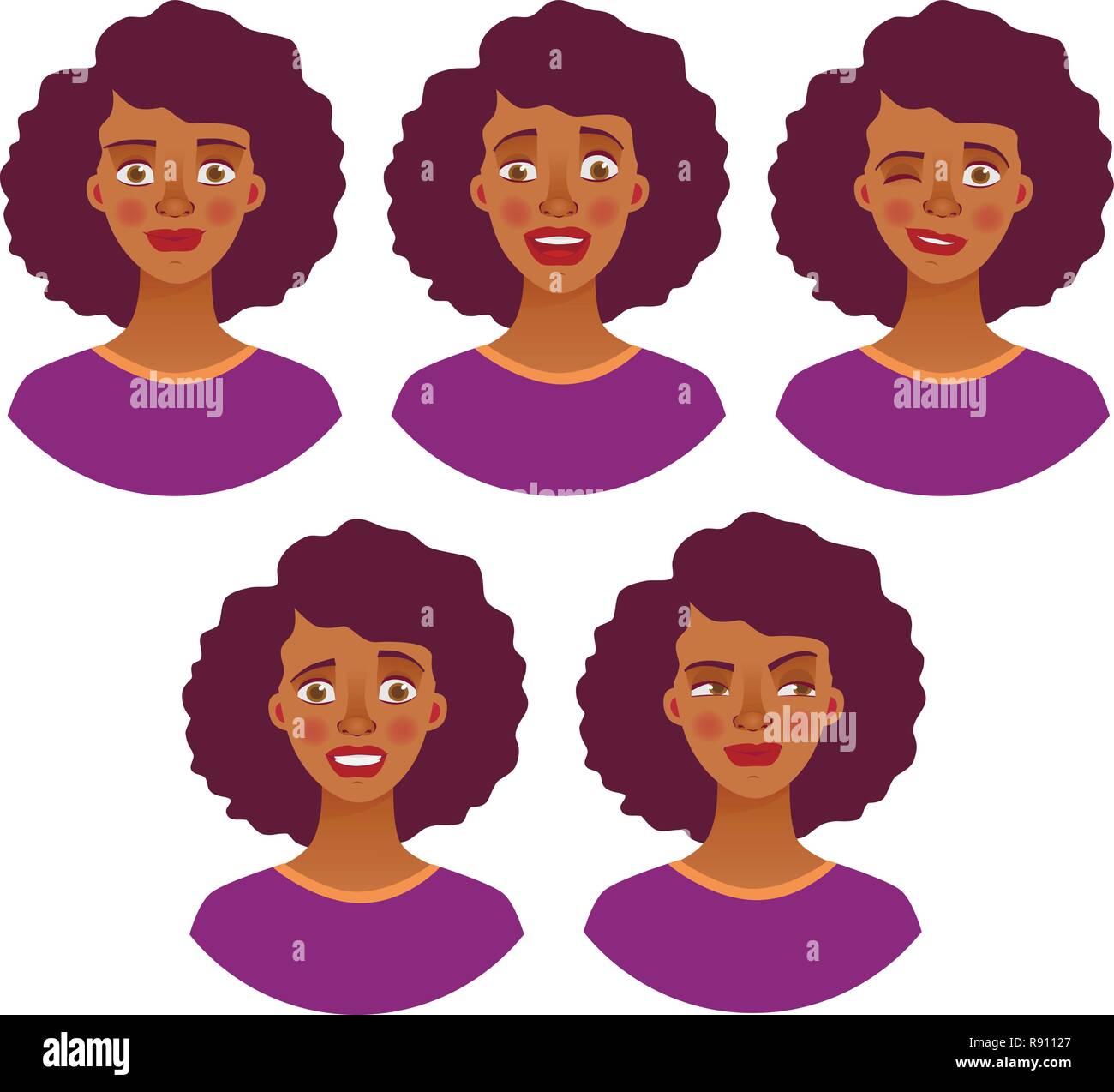 Portrait of african woman. Vector illustration set Stock Vector Image ...