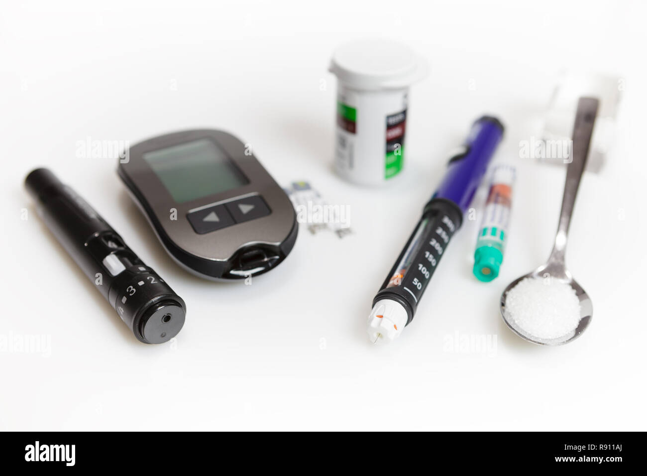 Diabetic set of lancet with spare needles, glucometer, strips, box of ...