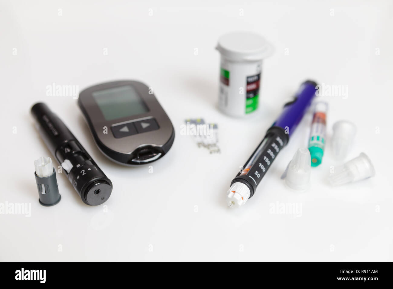 Diabetic set of lancet with spare needles, glucometer, strips, box of ...